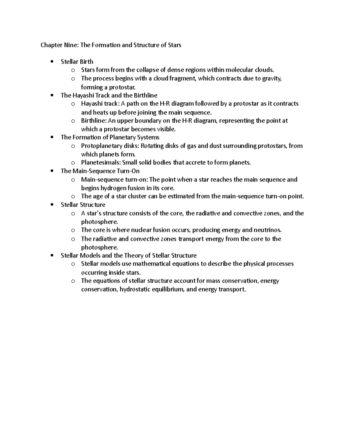 Chapter 09: Formation & Structure of Stars - Key Concepts & Models ...