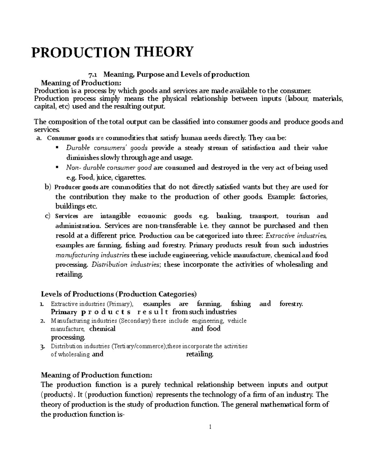 Lesson 6: Understanding Production Theory and Its Levels - Studocu