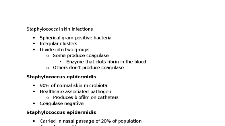 Ch 21 - Staphylococcal & Streptococcal Skin Infections Notes - Studocu
