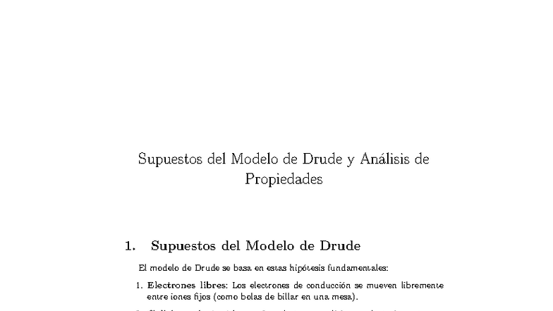 Modelo de Drude: Supuestos y Propiedades 1 - Tarea - Studocu