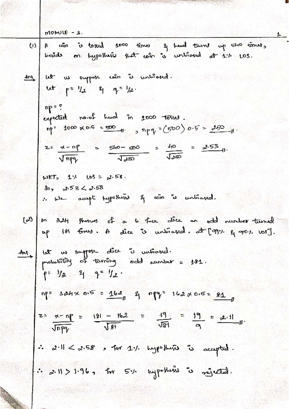 Mod 3-1: Hypothesis Testing and Statistical Analysis Notes - Studocu