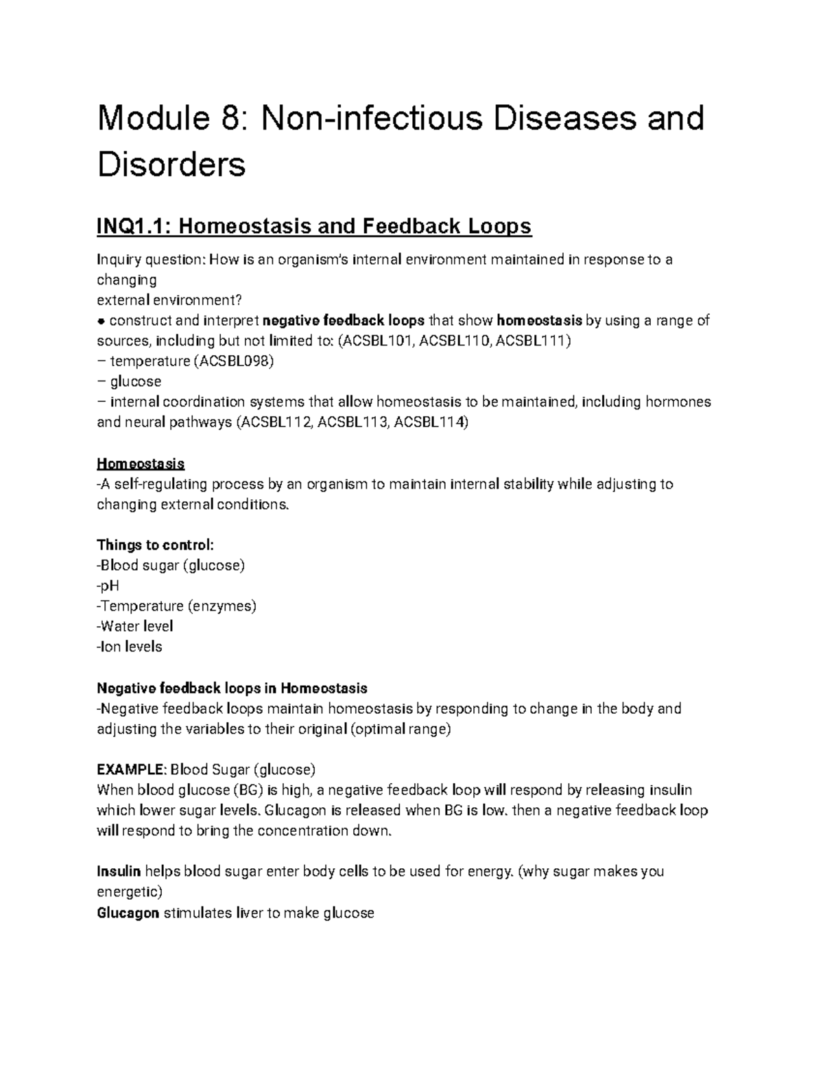 Module 8: Non-infectious Diseases & Homeostasis INQ1.1 Insights - Studocu