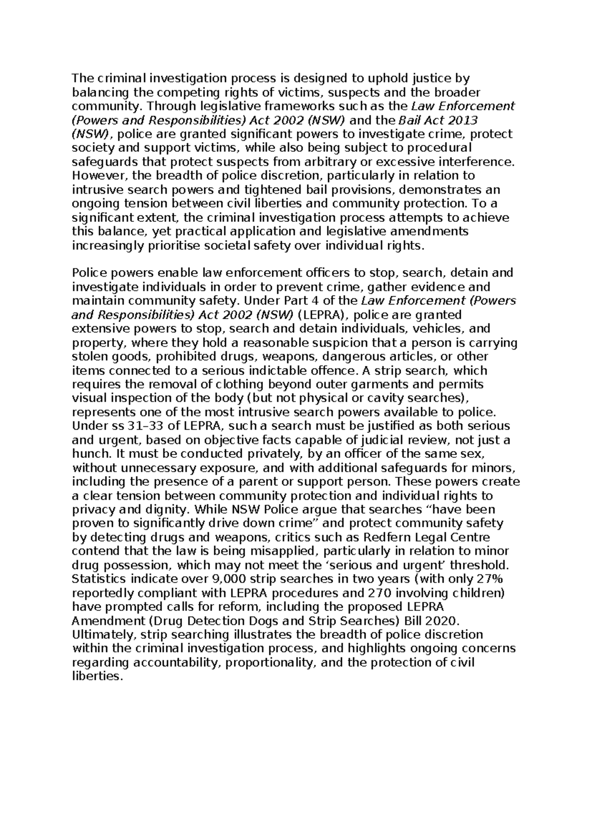 Criminal Investigation Process Essay: Balancing Rights & Community ...