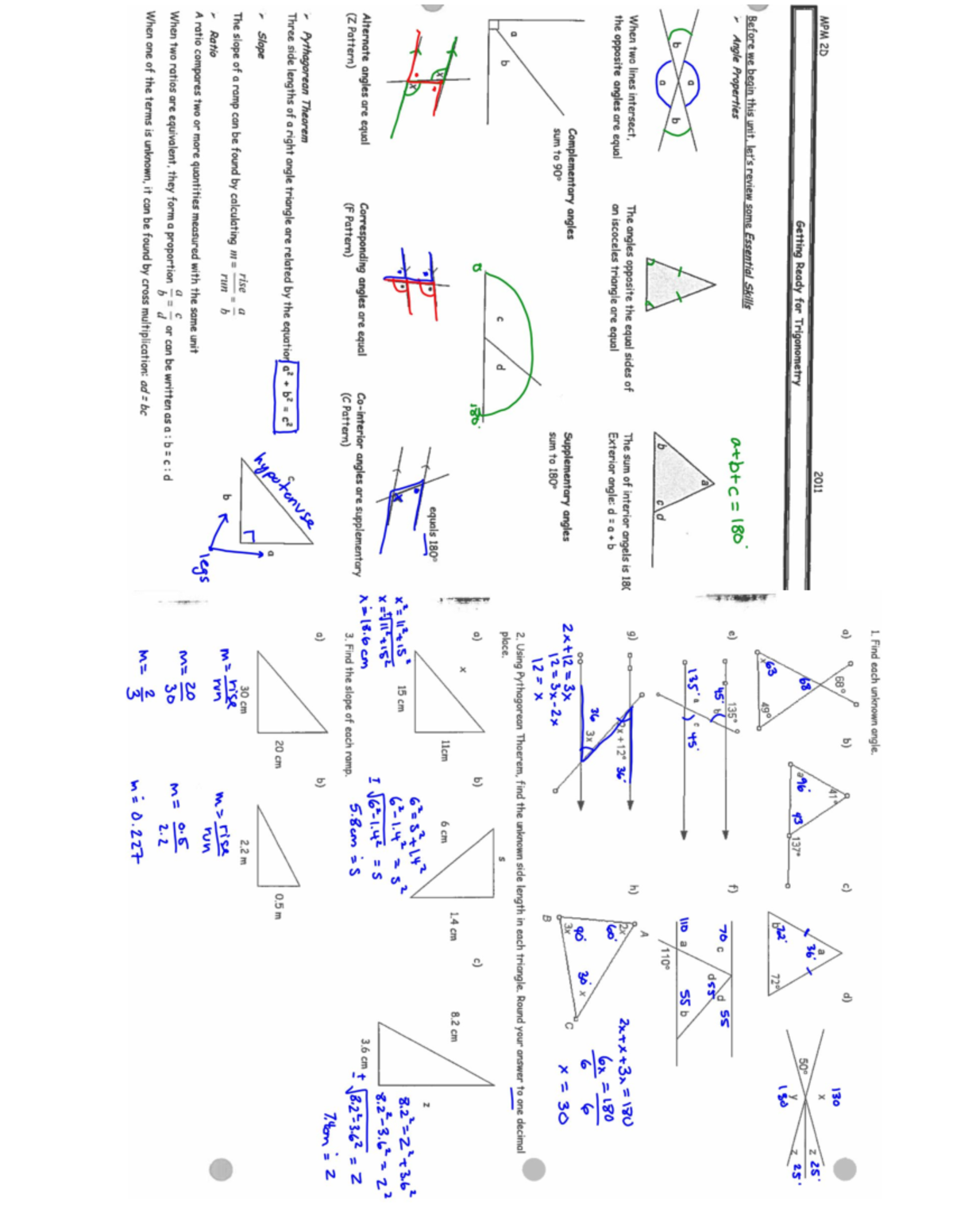 Chapter 7 Quiz Notes: Finding Unknown Angles & Trigonometric Ratios MPM ...
