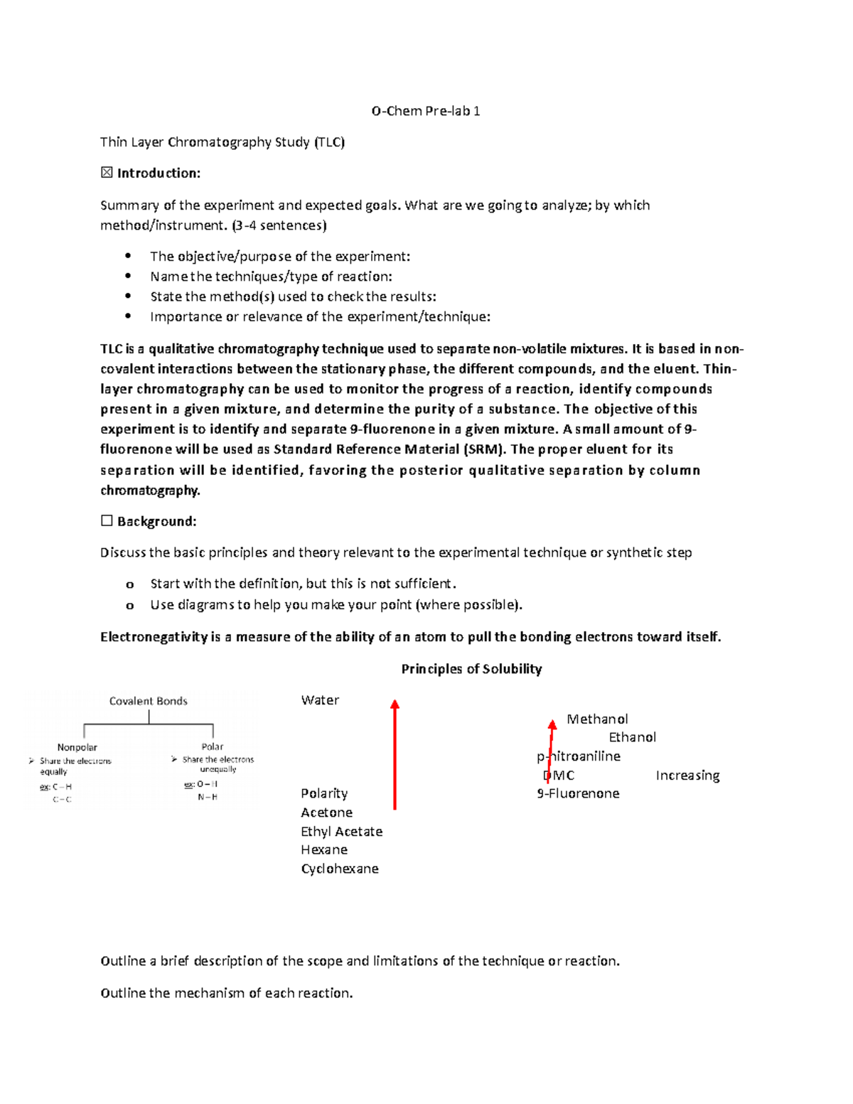 O-Chem Pre-Lab 1: Thin Layer Chromatography (TLC) Experiment Overview ...