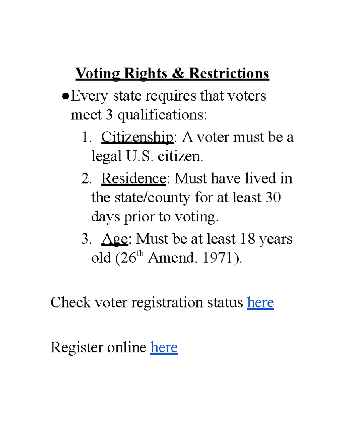 Voting Rights and Trends: Key Qualifications for Voter Participation ...