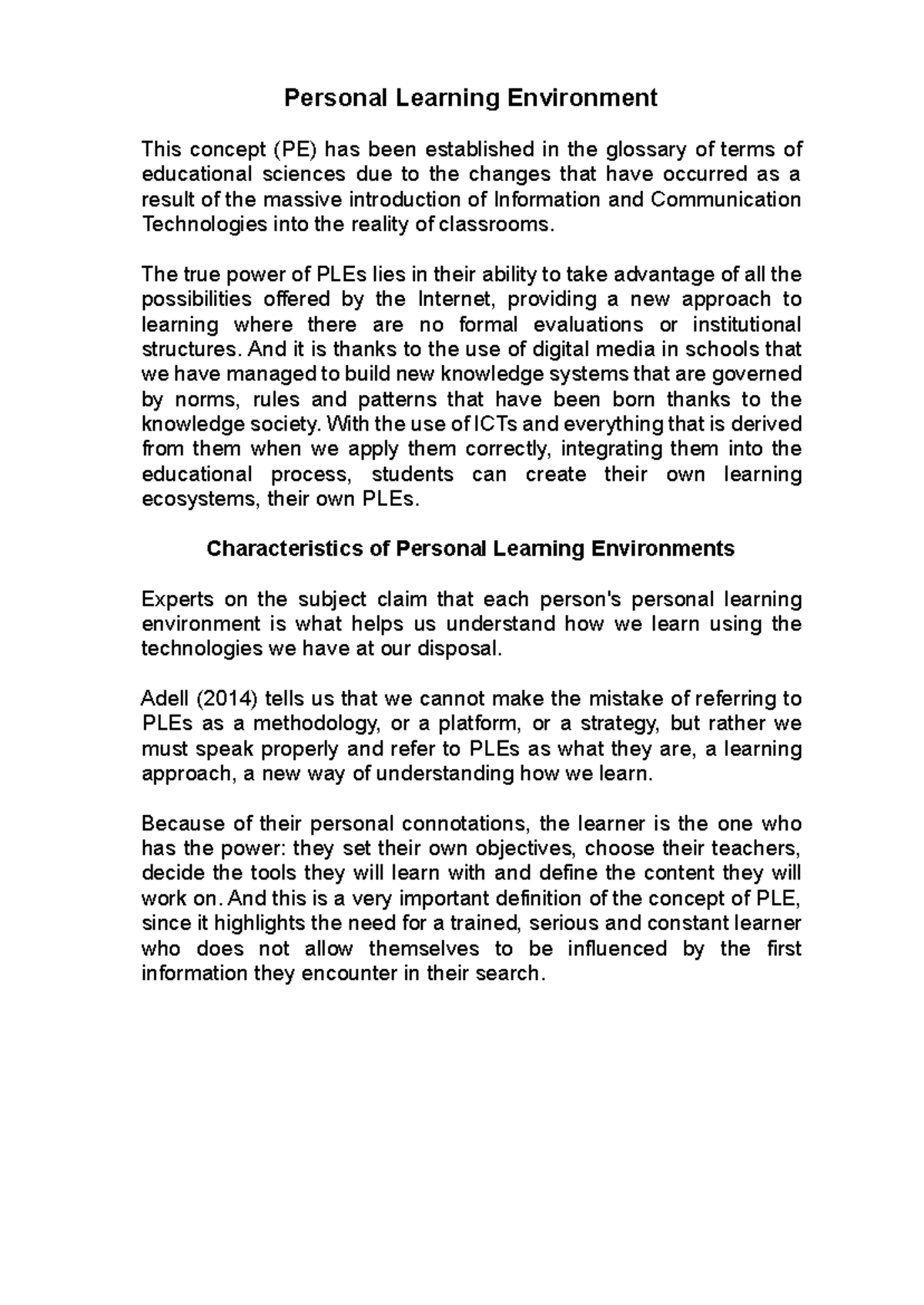 Mapa Mental: Personal Learning Environment (PLE) - Studocu