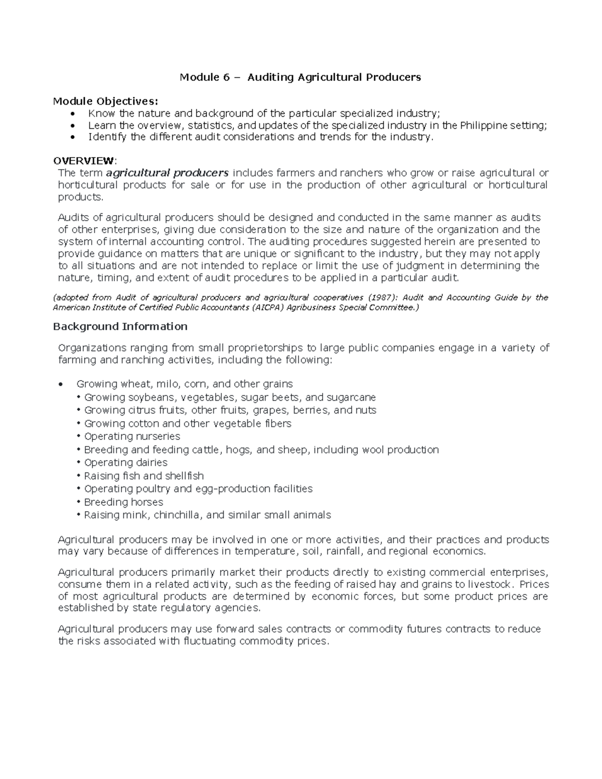 Module 6: Auditing Agricultural Producers - Insights and Considerations ...