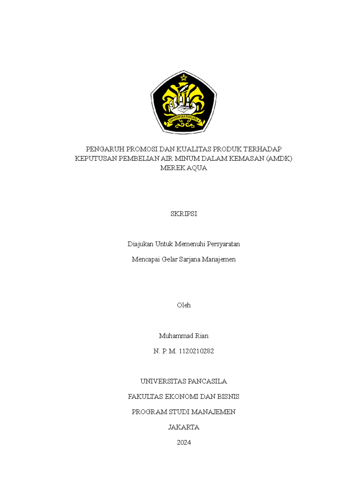 Pengaruh Promosi dan Kualitas Produk Terhadap Keputusan Pembelian AMDK ...
