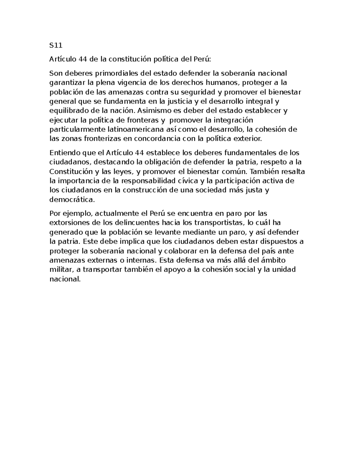 S11 Derecho Constitucional: Análisis del Artículo 44 y Deberes del ...