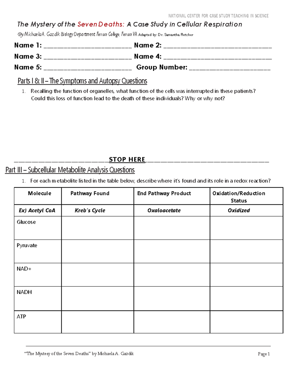 F25 Case Study: The Mystery of the Seven Deaths in Cellular Respiration ...
