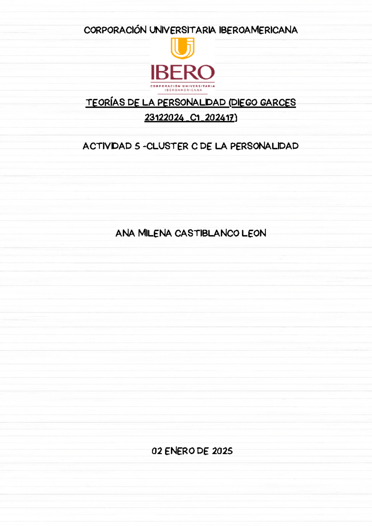 cluster de la personalidad - CORPORACIÓN UNIVERSITARIA IBEROAMERICANA ...
