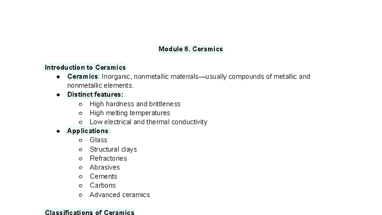 Module 8: Introduction to Ceramics and Their Applications - Studocu