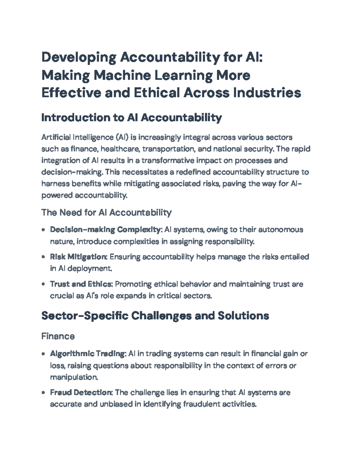 AI Accountability: Enhancing Effectiveness and Ethics Across Sectors ...