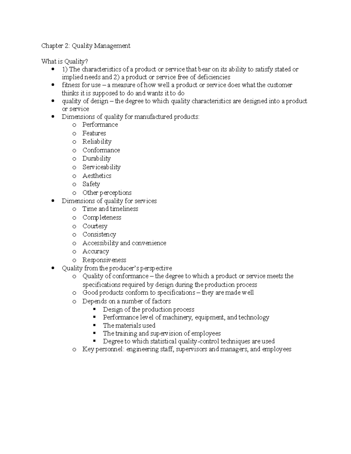 Chapter 2 - Quality Management: Key Principles and Concepts - Studocu