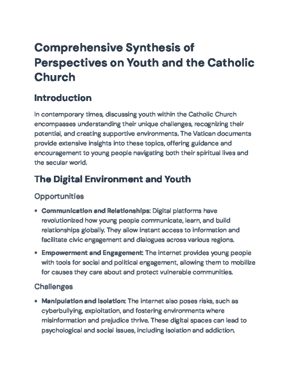 Perspectives on Youth Within the Catholic Church: Challenges and ...