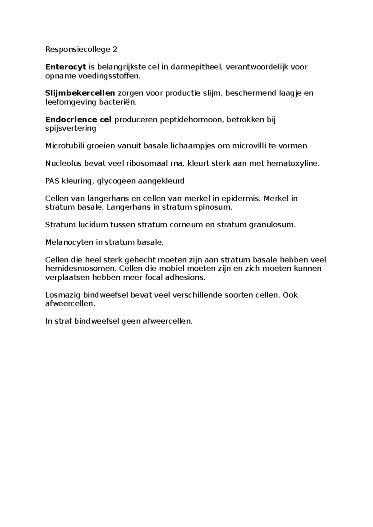 Responsiecollege 2: Enterocyten en Celstructuren in Darmepitheel ...