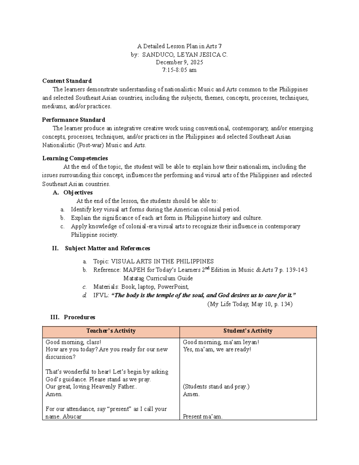 Detailed Lesson Plan in Arts 7: Visual Arts of the Philippines - Studocu