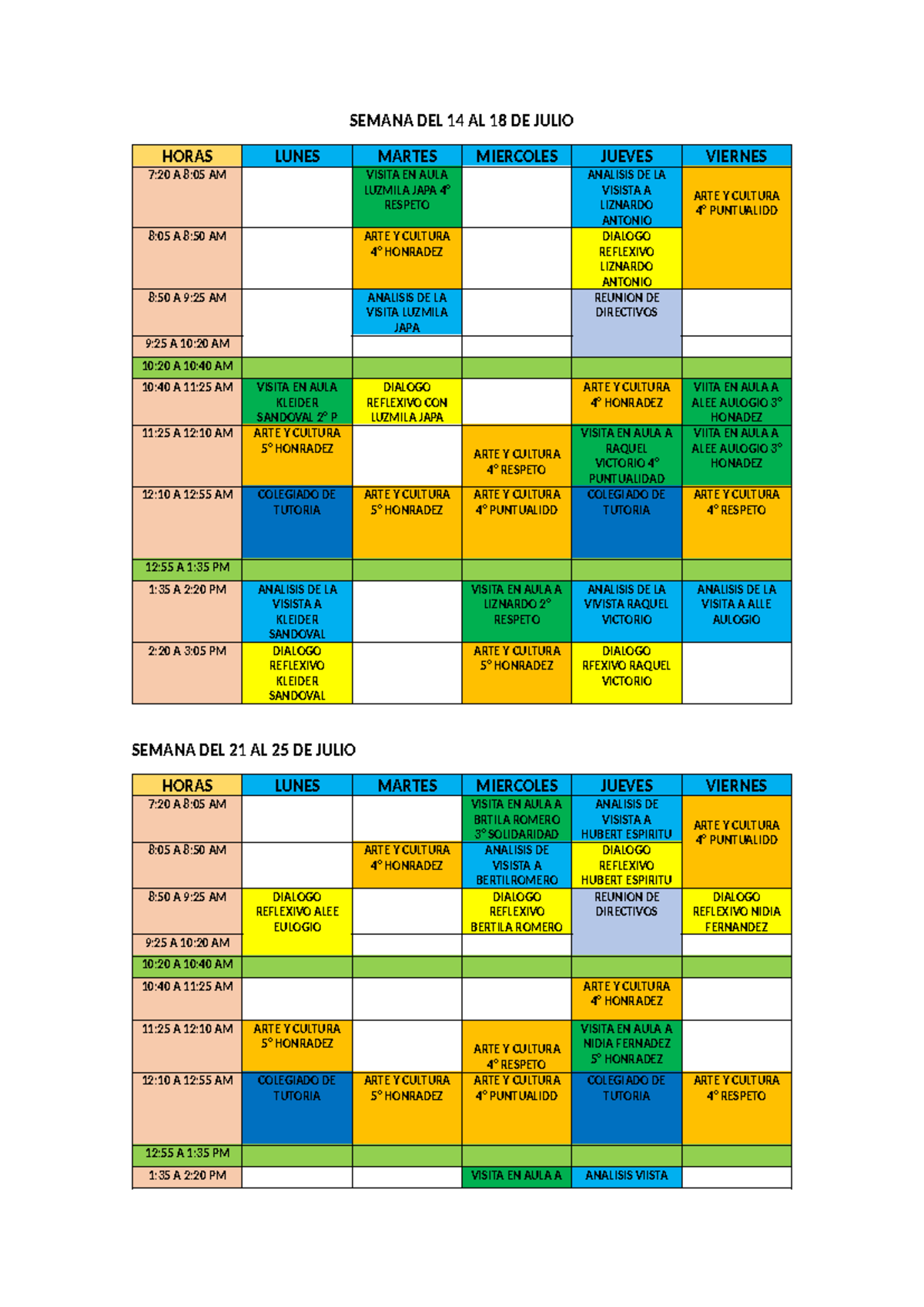 Cronograma de Acompañamiento: Semana del 14 al 18 de Julio - Studocu
