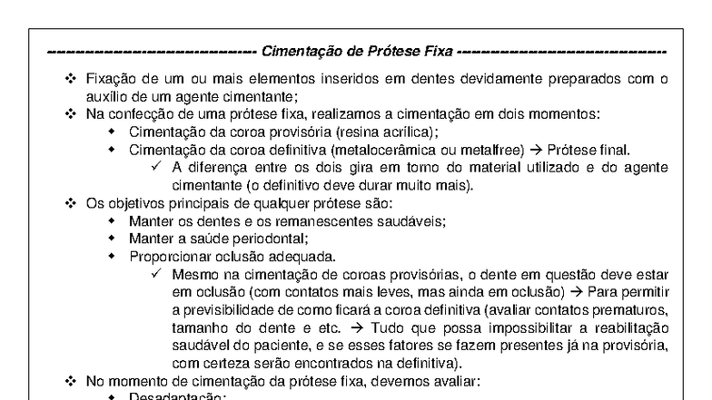 Cimentação de Prótese Fixa - Cimentação de Prótese Fixa - Fixação de um ...