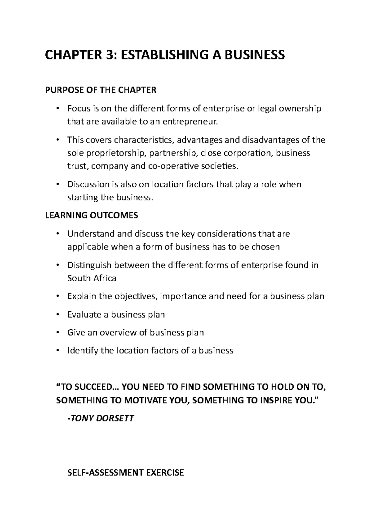 Chapter 3- Establishing a business - CHAPTER 3: ESTABLISHING A BUSINESS ...