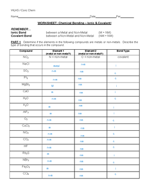 Chemical Bonding Worksheet - Chemical Bonding Worksheet Which part of ...