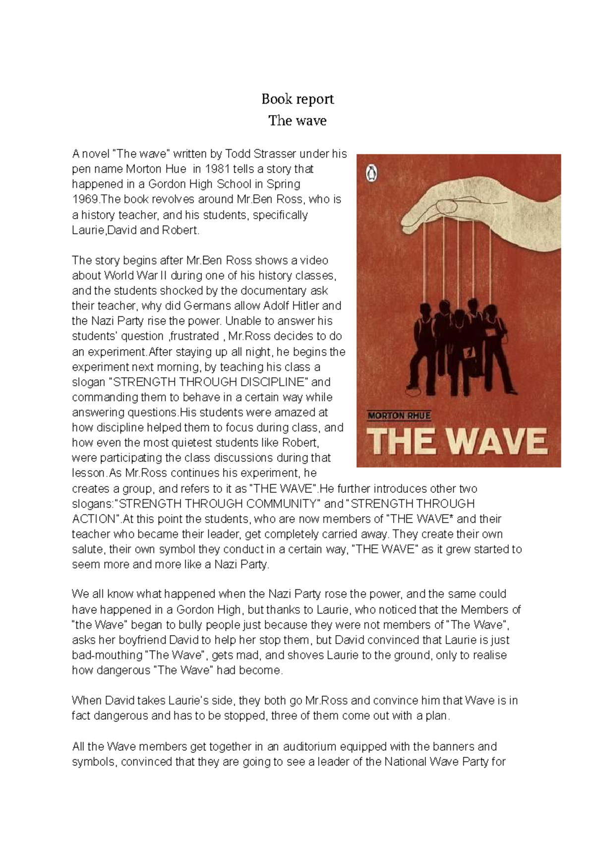 THE WAVE - Book Report Summary (ENG 101) - Studocu