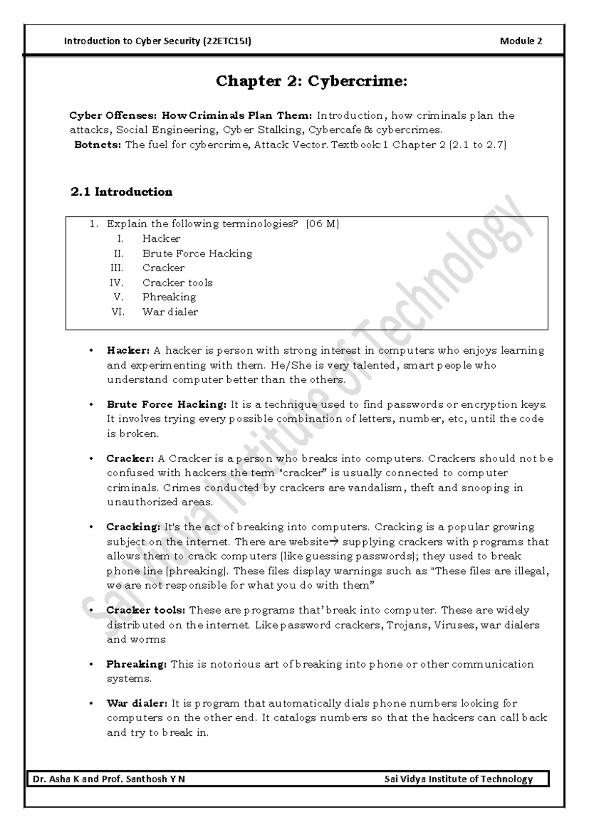 Module-2: Cybercrime Insights and Concepts - Module 2 Notes - Studocu