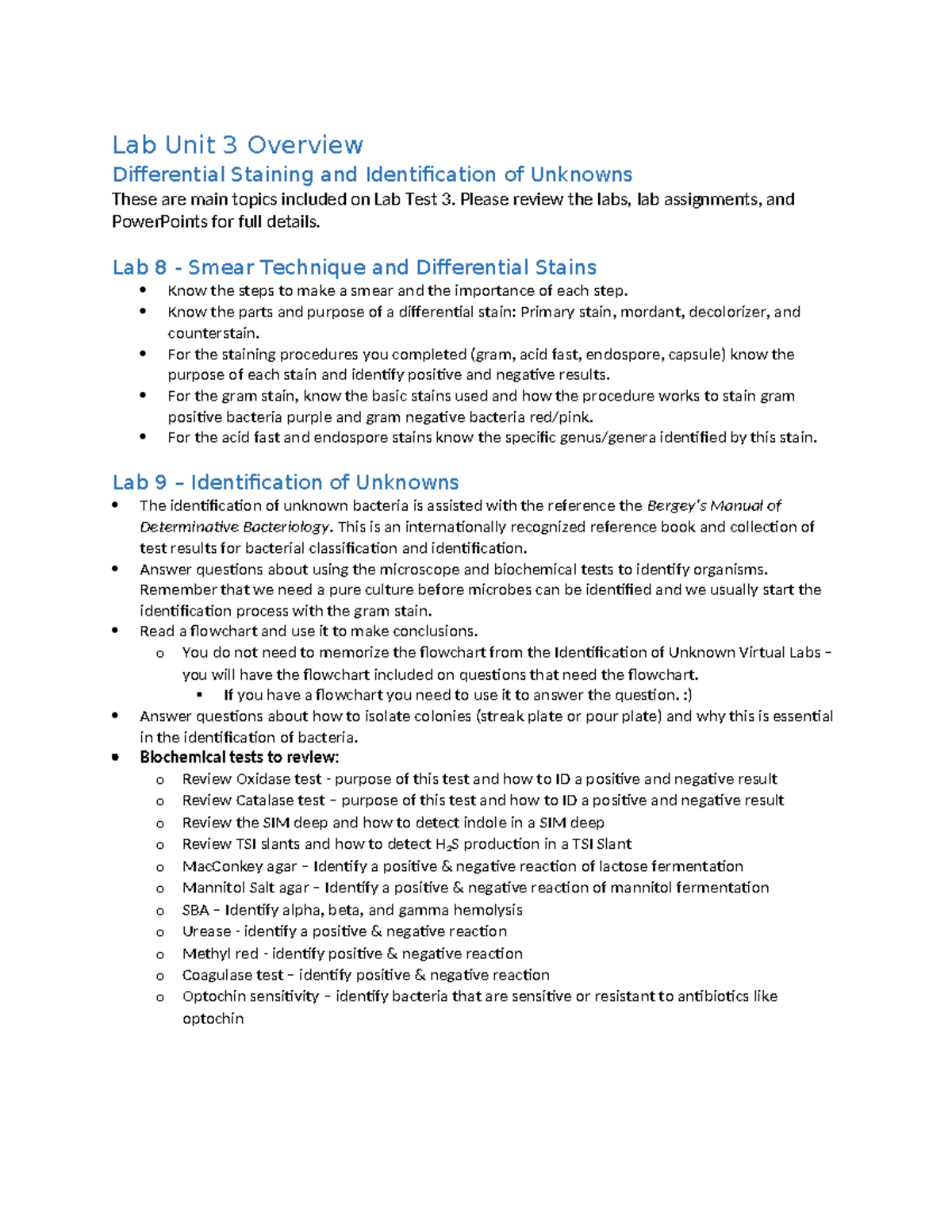 Lab Test 3 Overview: Differential Staining & Bacterial Identification ...