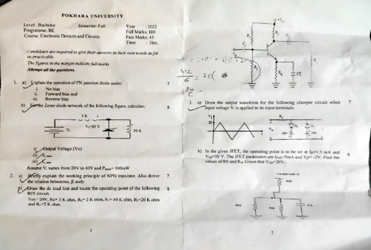 EDC-22 Fall - Electronic Devices & Circuits Past Exam Paper 2022 - Studocu