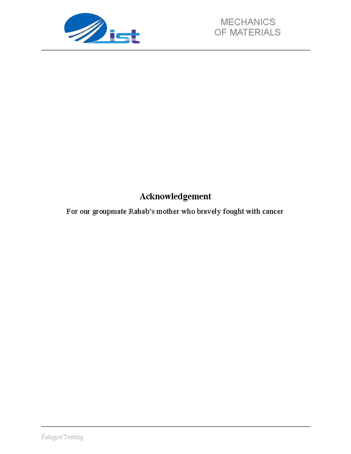 MOM Lab Report #9: Analysis of Fatigue Testing in Materials Mechanics ...