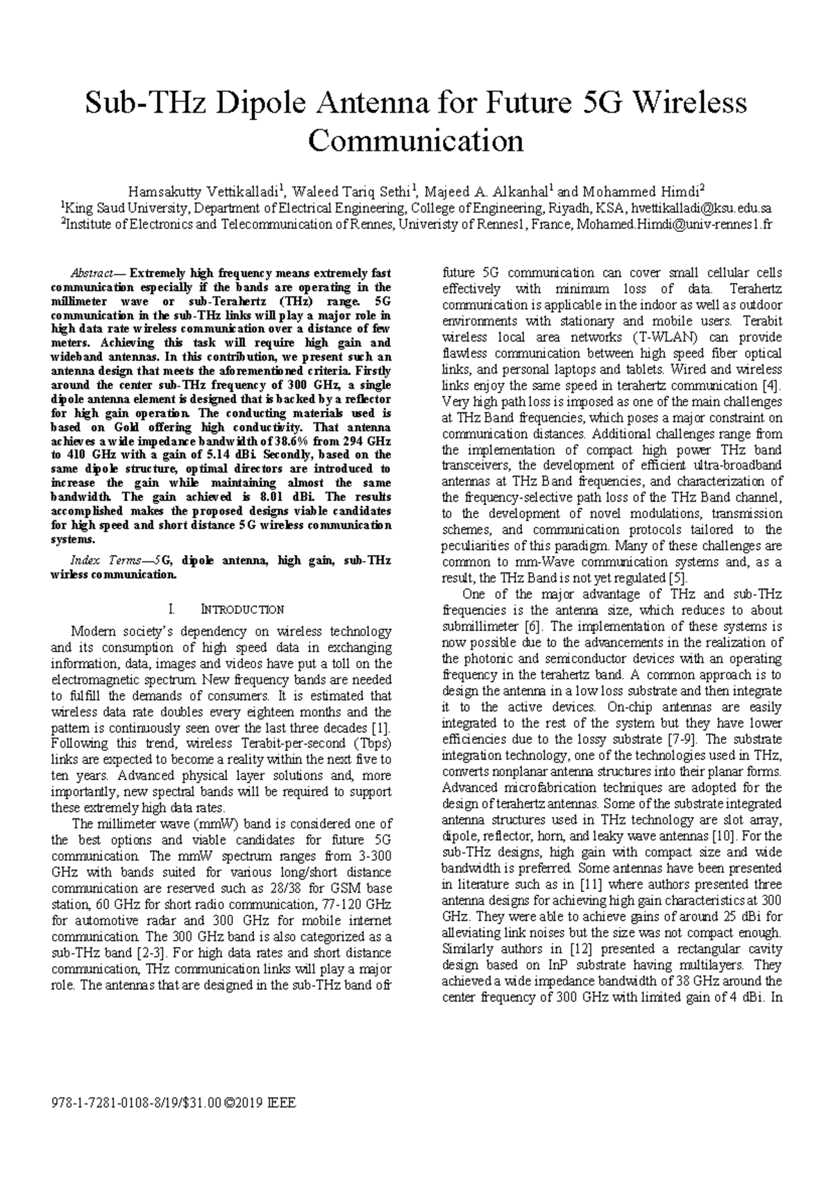 Dipole Antenna Design for 5G Wireless Comm. (CAIS) - Studocu