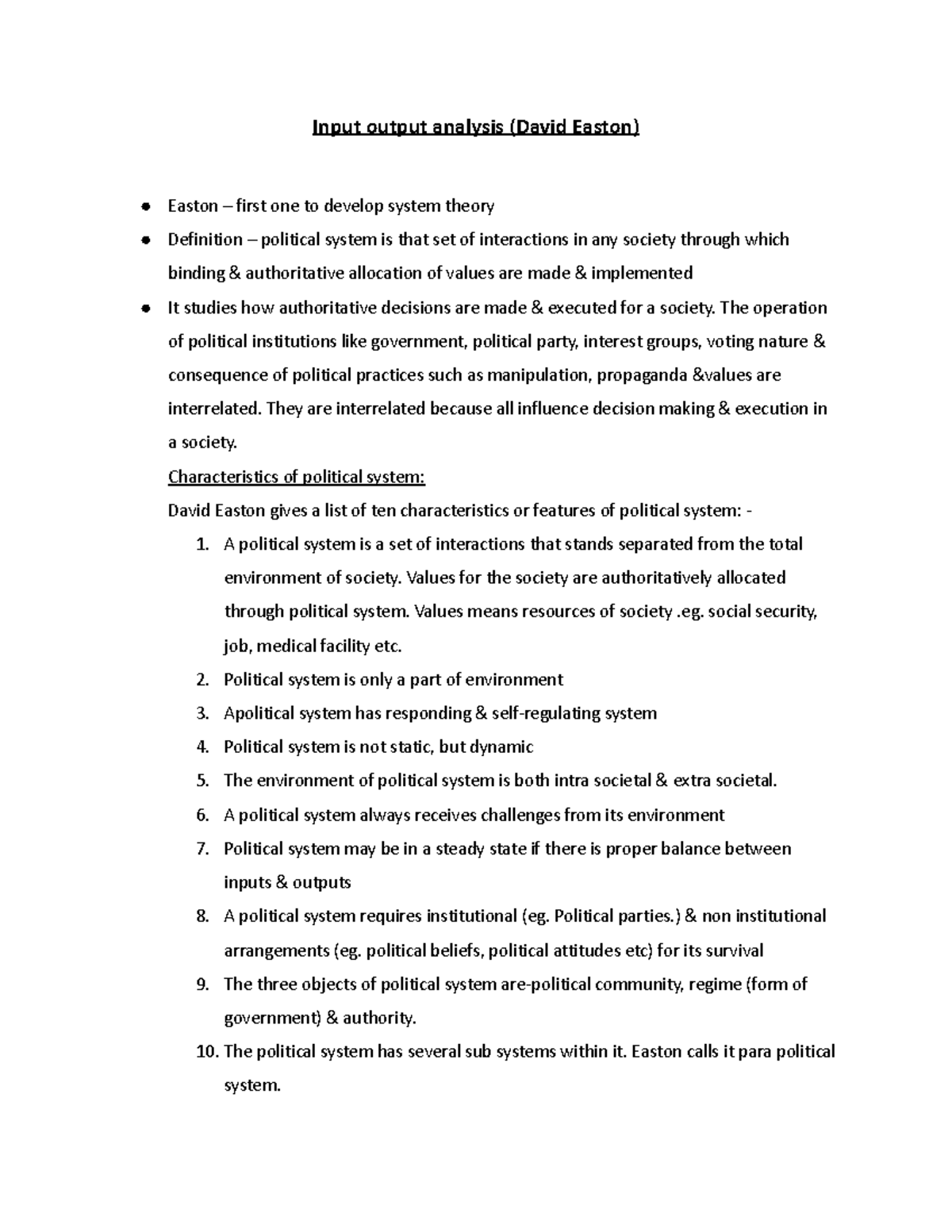 Input output analysis - The operation of political institutions like ...