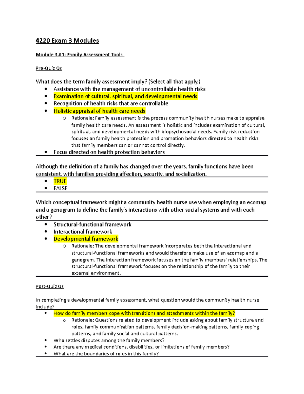 Exam 3 Module Qs - PrepU - 4220 Exam 3 Modules Module 3: Family ...