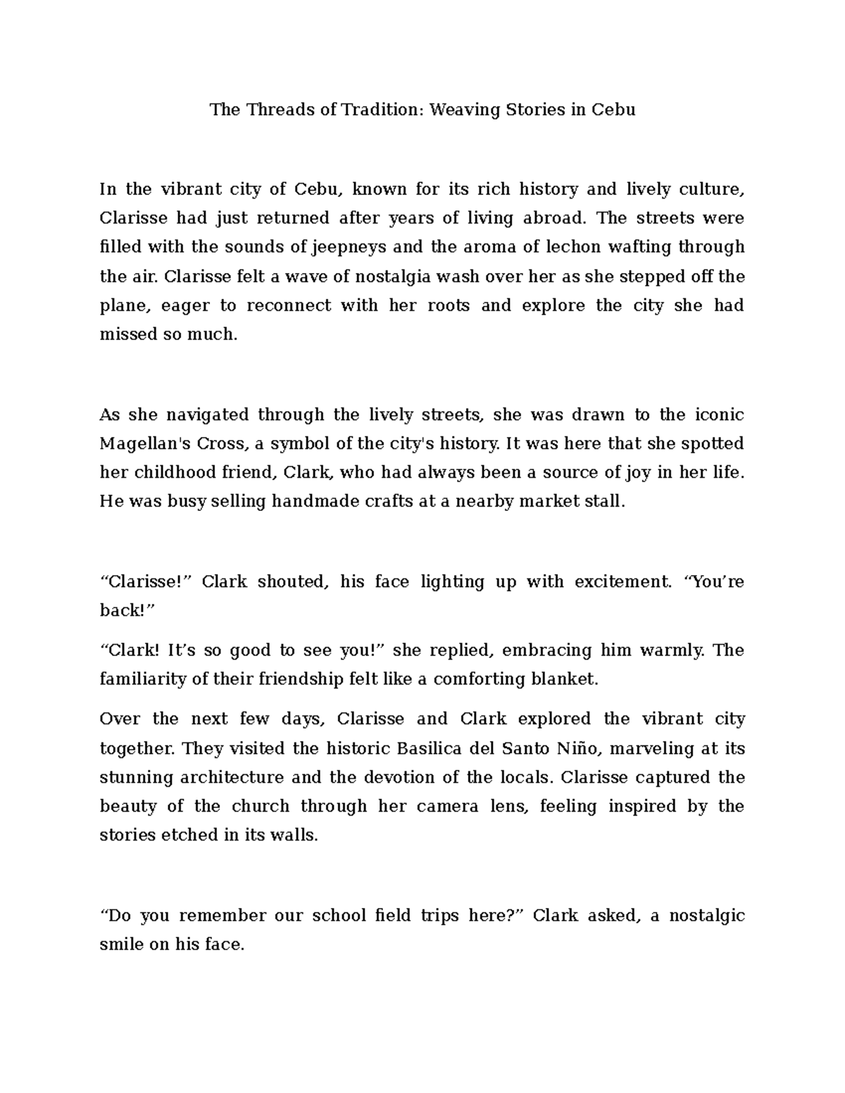 Cebu Culture Chronicles: A Short Story by Cherrylyn - Studocu