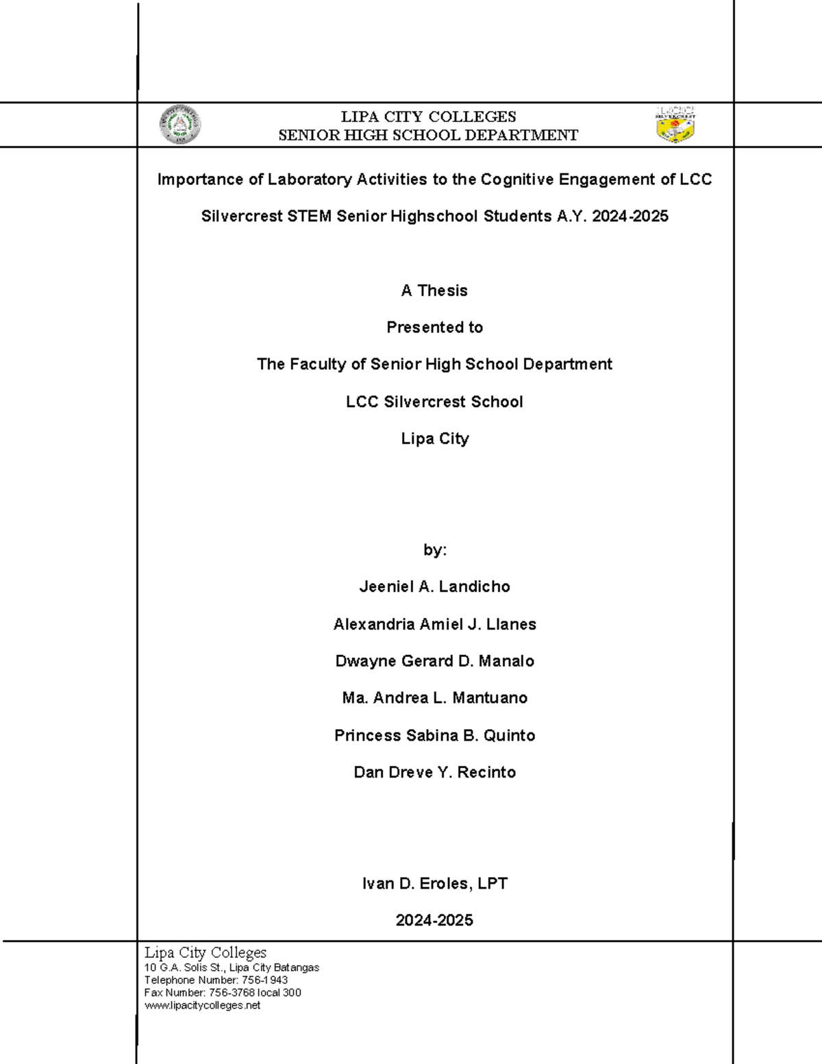 LCC-SHS Practical Research 1: Impact of Lab Activities on STEM Engagement - Studocu