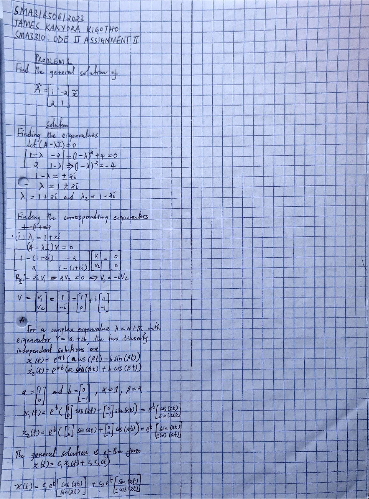 SMA3310 ODE II Assignment 2: General Solution & Eigenvalues - Studocu