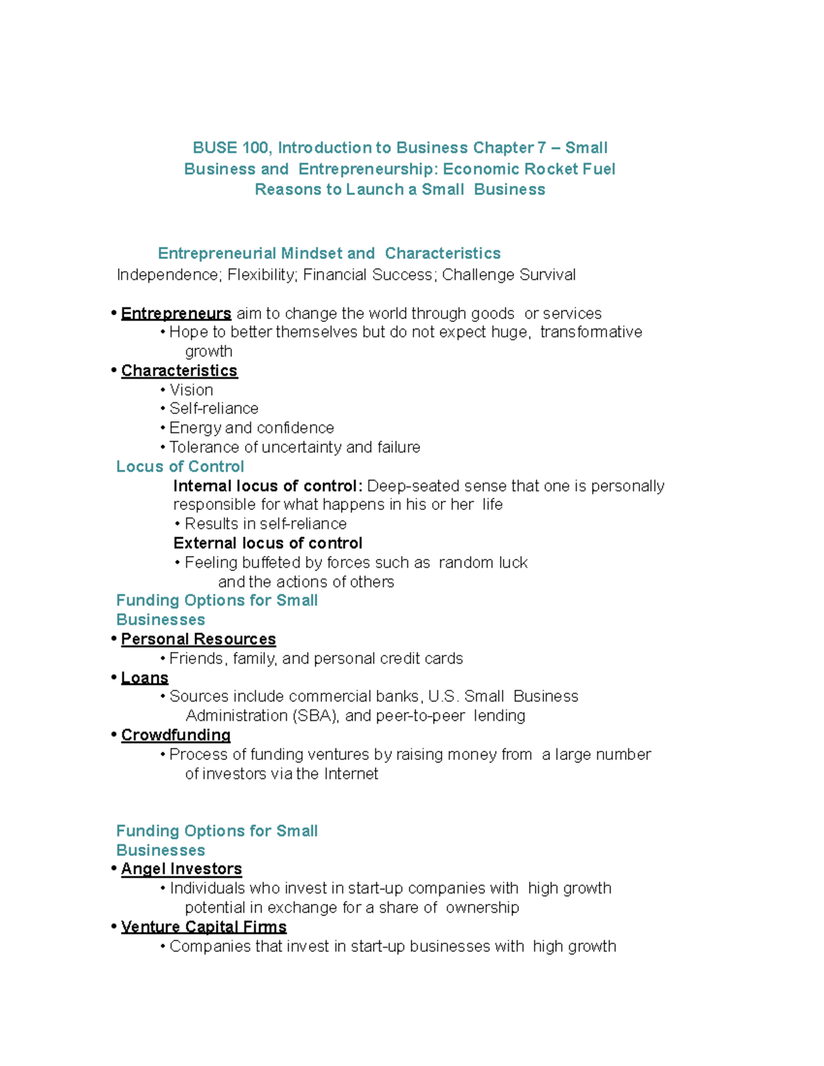 BUSE 100 Chapter 7 - BUSE 100, Introduction to Business Chapter 7 ...