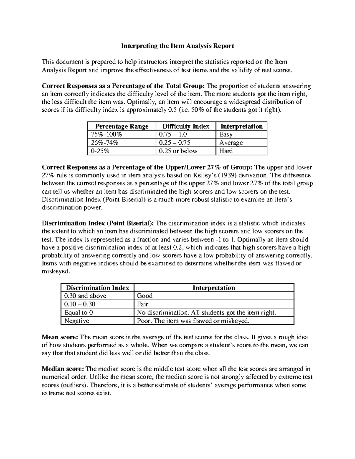 Interpreting Item Analysis Report for Enhanced Test Effectiveness - Studocu