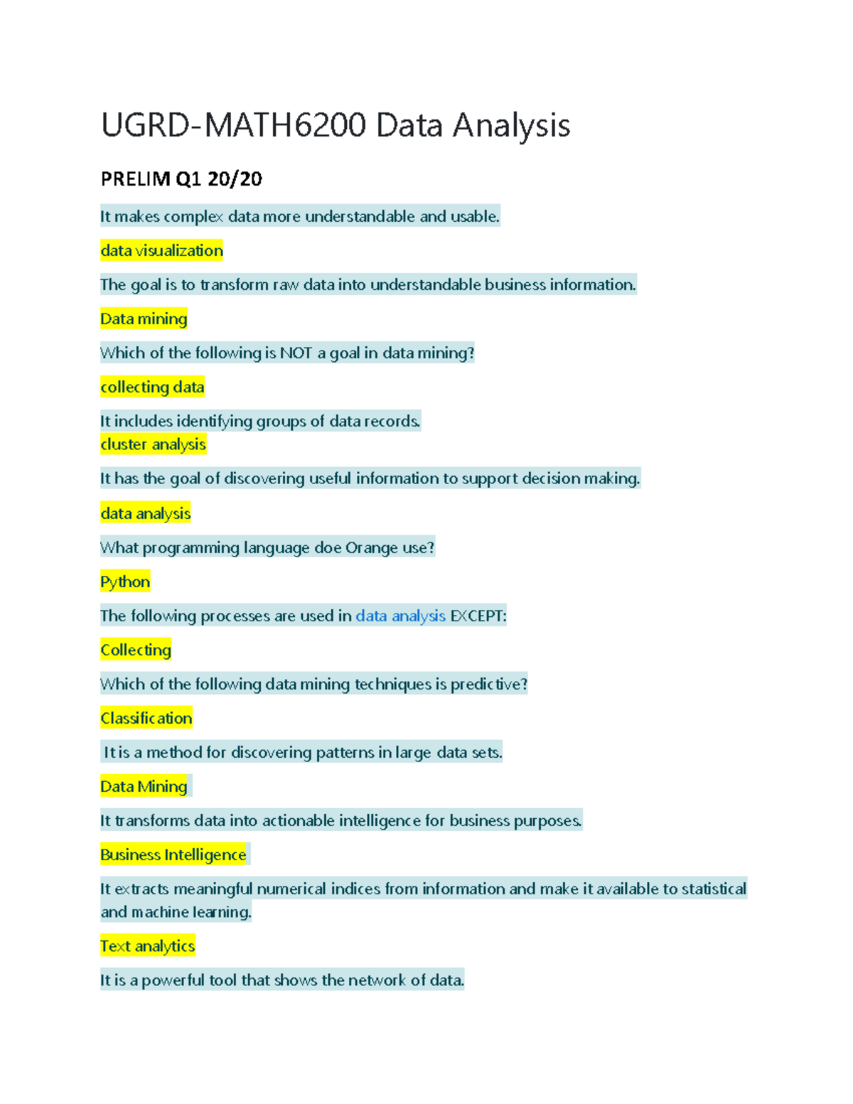 Data Analysis Q1 Midterm Exam Ugrd Math6200 Data Analysis Prelim Q1 20 It Makes Complex Data
