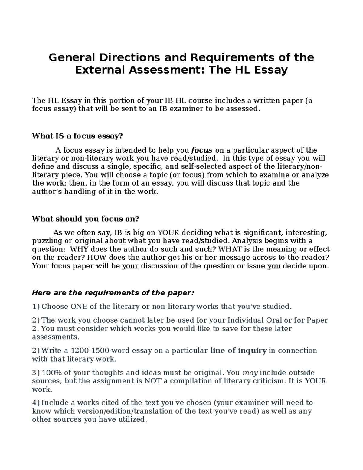 HL Essay Guidelines and Requirements for IB HL Course - Studeersnel