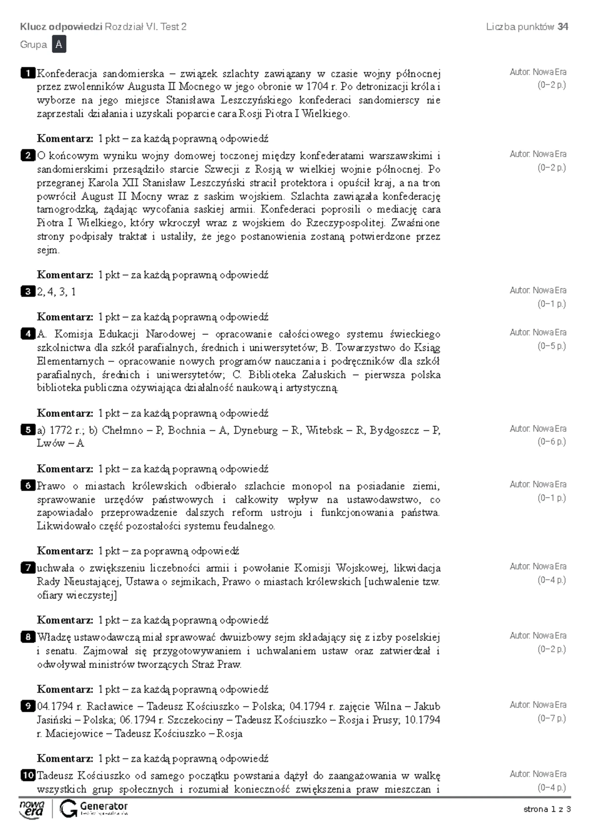 Kryzys i Upadek Rzeczypospolitej: Odpowiedzi do Testu 6 - Studocu