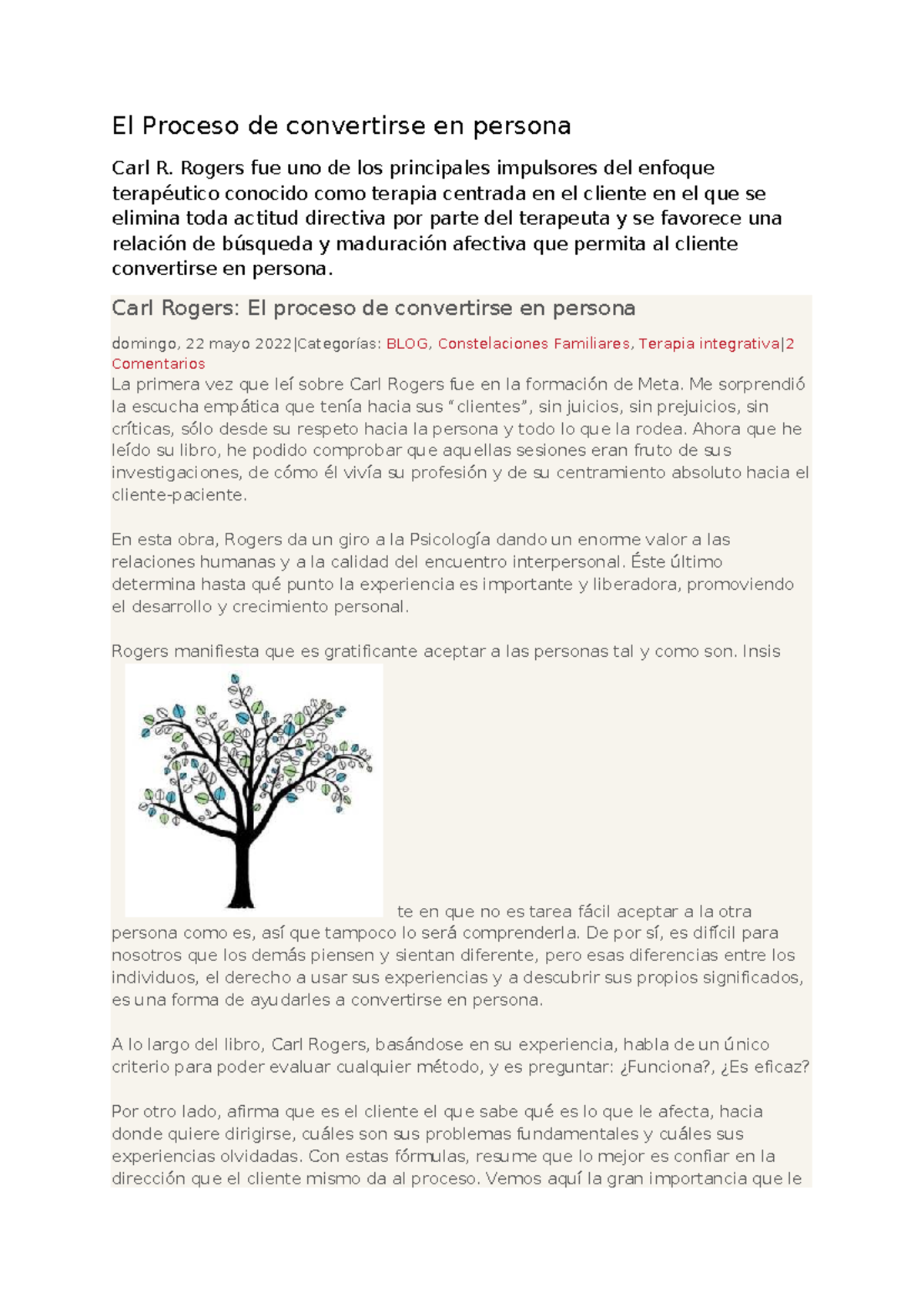 Resumen del Libro "El Proceso de Convertirse en Persona" de Carl R ...
