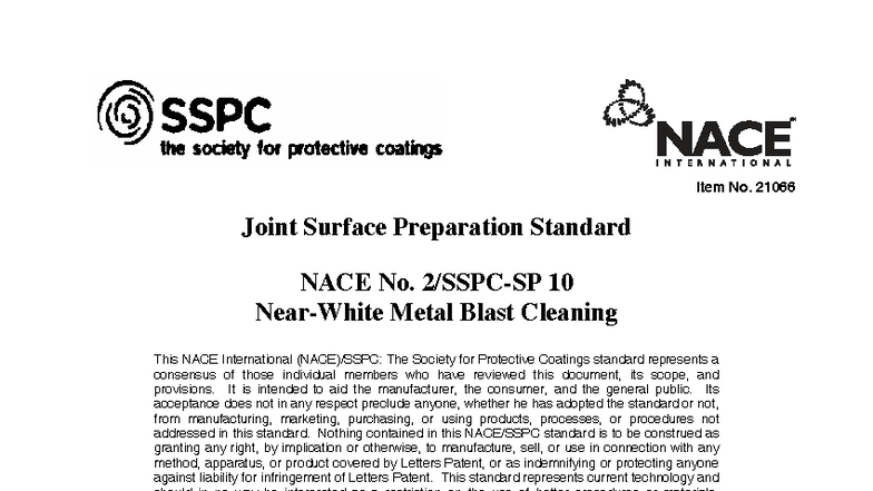 NACE No. 10 Standard for Metal Blast Cleaning Procedures - Studocu