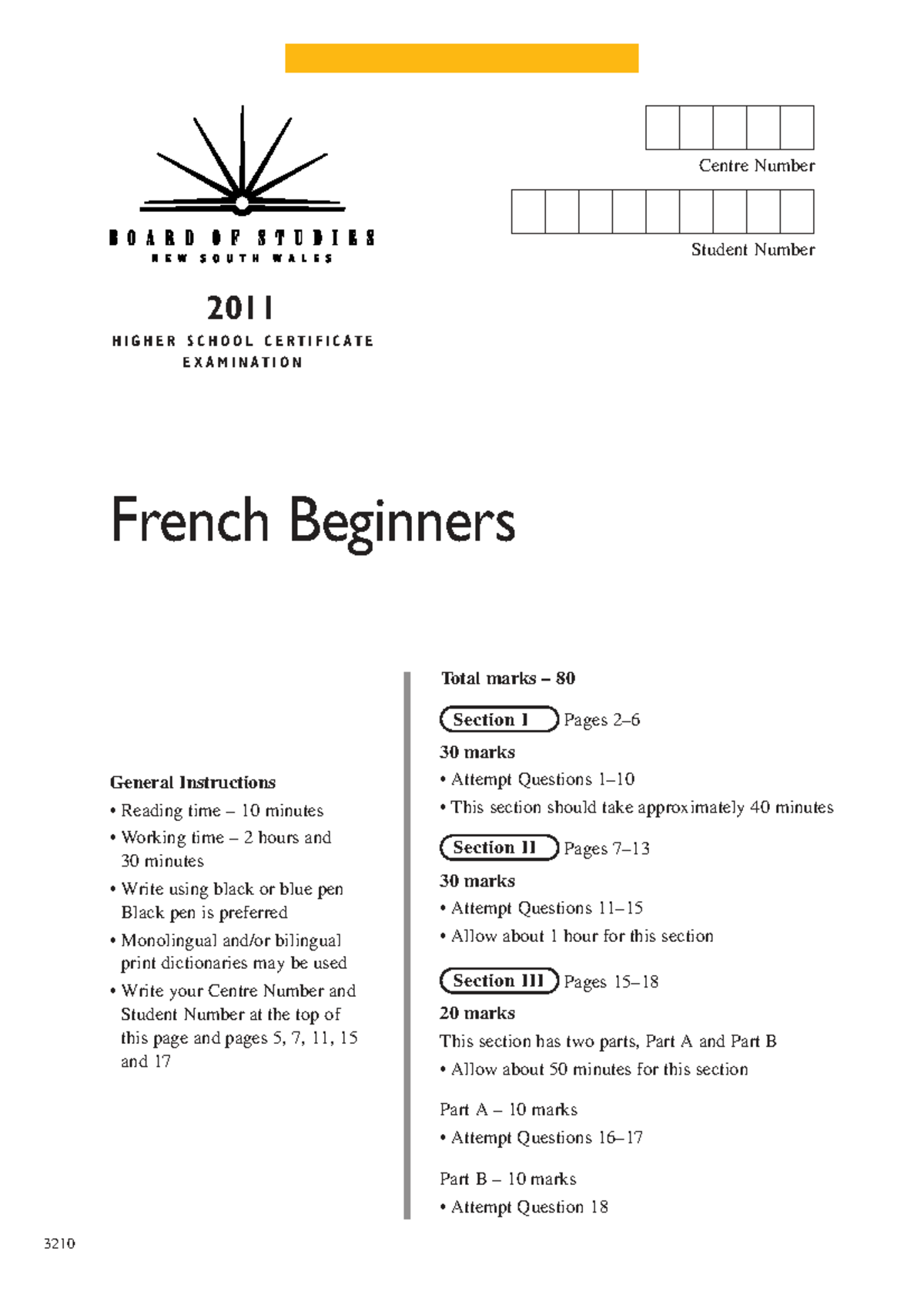 2011 HSC Exam: French Beginners - Comprehensive Study Guide - Studocu
