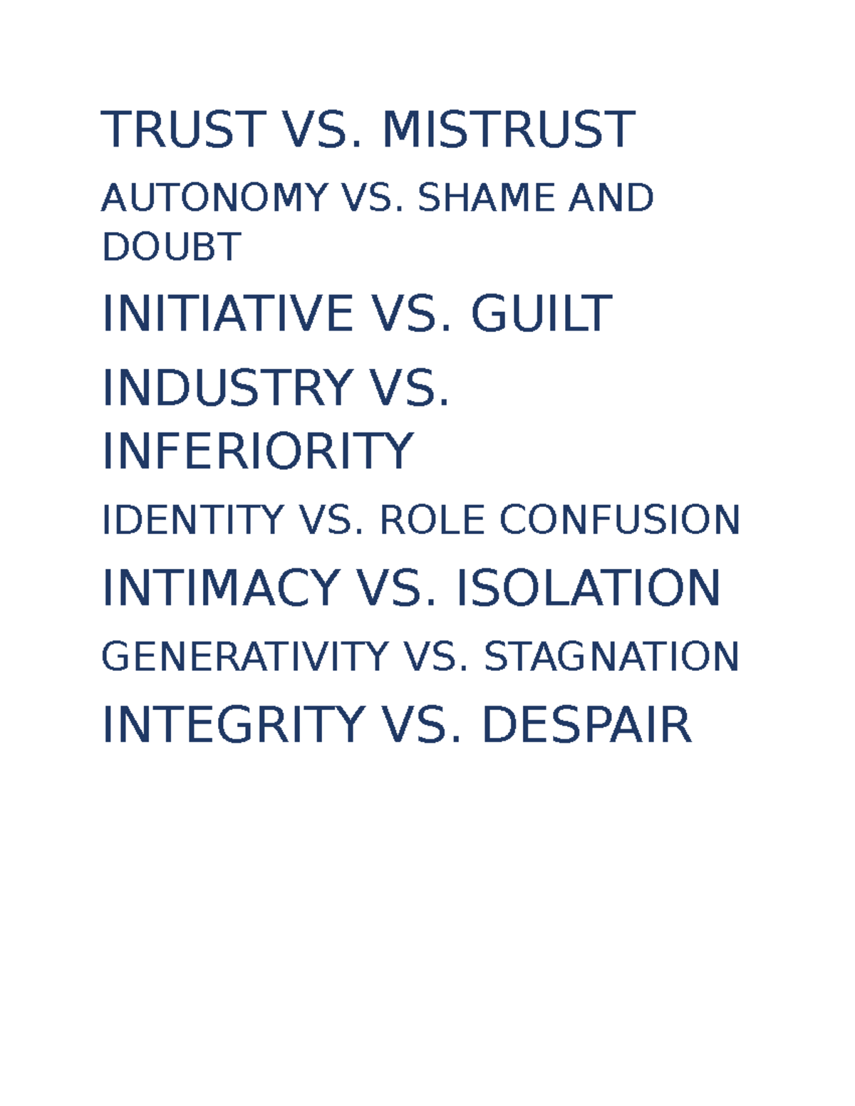 Trust VS Mistrust - notes - BSED Social Studies - TRUST VS. MISTRUST ...