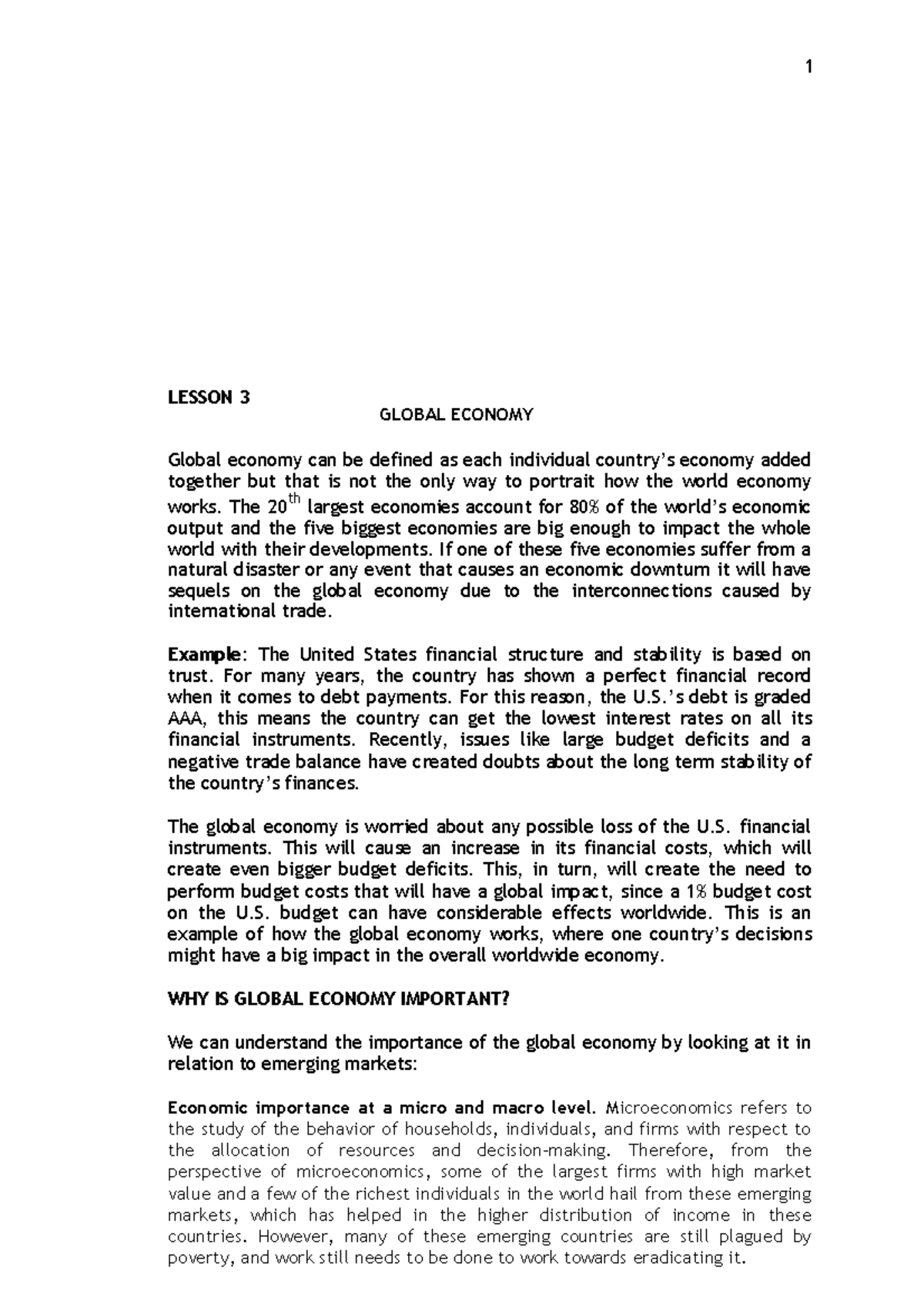 Module Lesson 3: Understanding the Global Economy Dynamics - Studocu