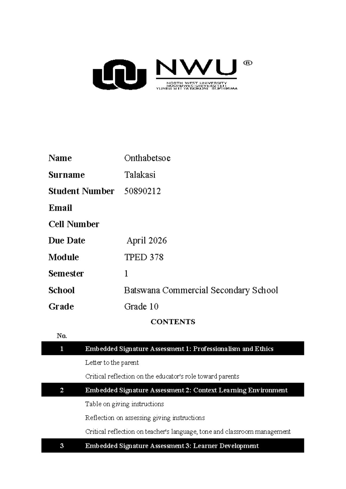 TPED 378-1: Reflections on Professionalism, Ethics, and Learner ...