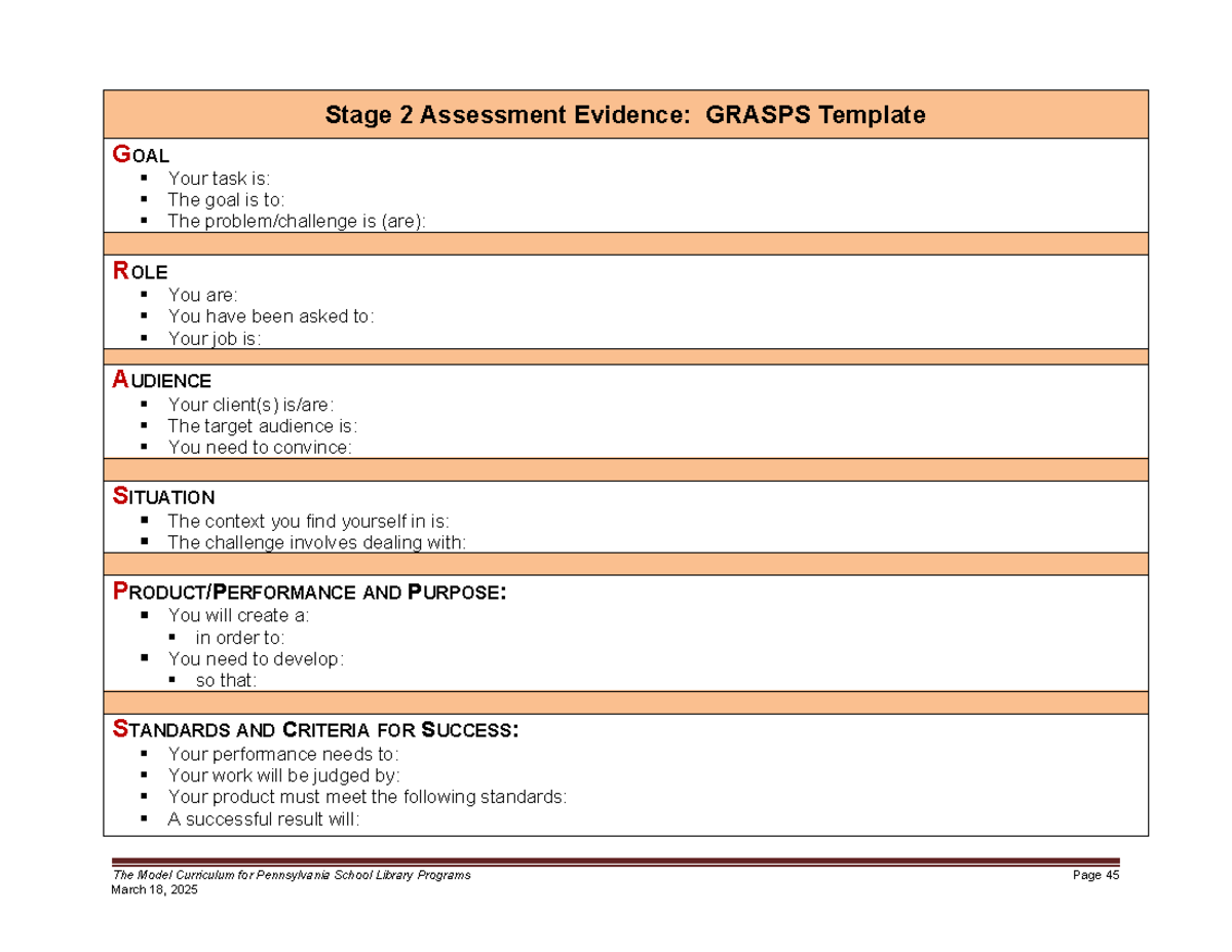 Grasps-blank-template - Stage 2 Assessment Evidence: GRASPS Template ...