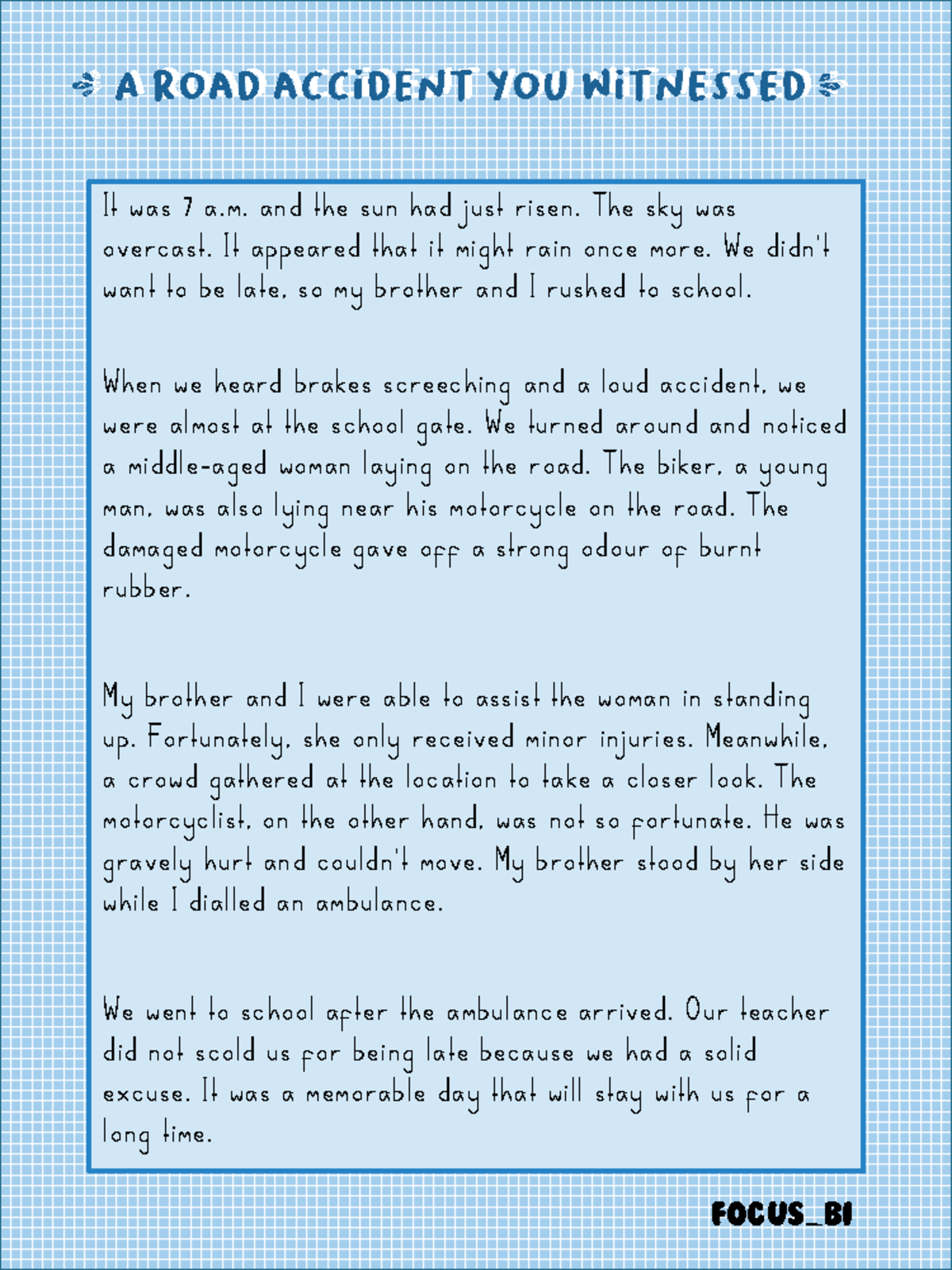 A Road Accident You Witnessed: A Personal Essay FOCUS_BI - Studocu
